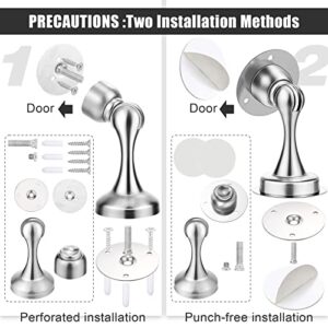 12 Pieces Magnetic Door Stoppers Magnetic Door Stops Stainless Steel Door Catch Door Holder No Drilling with Double Sided Adhesive Tape Screws for Stronger Wall Floor Mount