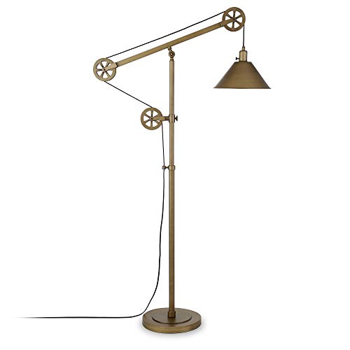 Henn&Hart Pulley System Floor Lamp with Metal Shade in Antique Brass/Antique Brass, Floor Lamp for Home Office, Bedroom, Living Room