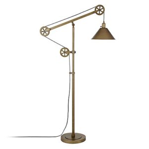 Henn&Hart Pulley System Floor Lamp with Metal Shade in Antique Brass/Antique Brass, Floor Lamp for Home Office, Bedroom, Living Room