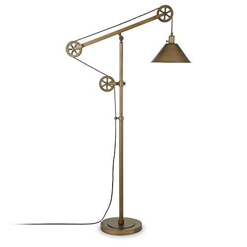 Henn&Hart Pulley System Floor Lamp with Metal Shade in Antique Brass/Antique Brass, Floor Lamp for Home Office, Bedroom, Living Room