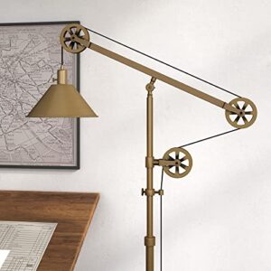 Henn&Hart Pulley System Floor Lamp with Metal Shade in Antique Brass/Antique Brass, Floor Lamp for Home Office, Bedroom, Living Room