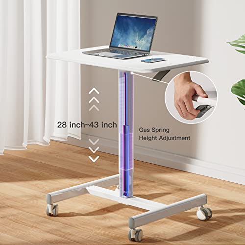 HUANUO Mobile Standing Desk Adjustable Height, Mobile Laptop Desk 27 inch, Standing Rolling Cart Desk with Gas Spring