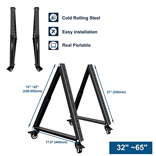 BIGalleons Low Height Mobile TV Stand, Monitor Floor Stand Cart, Rolling TV Mount with Wheel for 32-65 inch Flat Curved Screen TV, LED LCD, 30° Adjustable Viewing Angle (New Version)