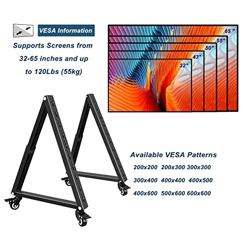 BIGalleons Low Height Mobile TV Stand, Monitor Floor Stand Cart, Rolling TV Mount with Wheel for 32-65 inch Flat Curved Screen TV, LED LCD, 30° Adjustable Viewing Angle (New Version)