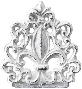 lulu decor, cast iron fleur de lis door stop, door stopper in antique white finish, beautiful and useful product, simply insert flat base underneath your door space, works great