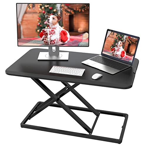 JYLH JOYSEEKER Compact Standing Desk Converter, 29.3 Inch Height Adjustable Preassembled Stand up Desktop Riser with Exclusive Handle for Laptop, Ultra Low Profile Design