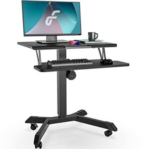 fenge mobile standing desk, laptop desk with keyboard,rolling standing desk laptop cart on wheels,height adjustable computer workstation,home office lc-g27201wb