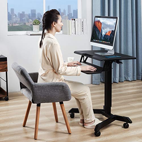 Fenge Mobile Standing Desk, Laptop Desk with Keyboard,Rolling Standing Desk Laptop Cart on Wheels,Height Adjustable Computer Workstation,Home Office LC-G27201WB