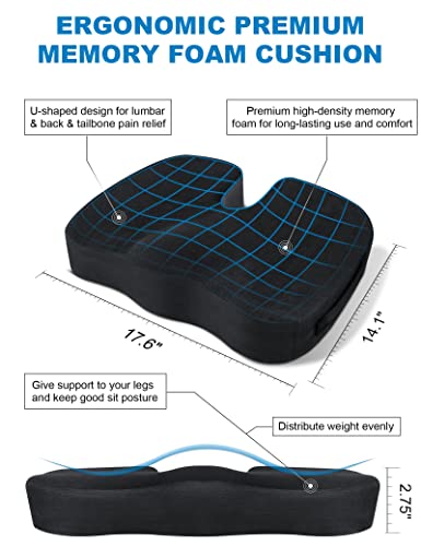 anngrowy Seat Cushion Office Chair Cushion Car Seat Cushion for Back Tailbone Pain Relief Wheelchair Cushions Butt Pillow Cushion Memory Foam Coccyx Cushion for Computer Office Chair Car Seat Driver