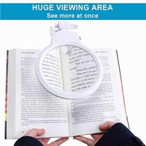 Hands Free Magnifying Glass Folding - Large Desk Magnifier with Light with Adjustable Standing Base and Stand, 5.5 Inch Lens Magnifier Portable for Seniors for Reading, Crafts, Hobbies, Sewing