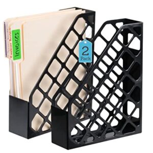 1InTheOffice Plastic Magazine File Holder, File Holder Organizer Box, 3 x 10 x 11.88, Recycled, Black, (2 Pack)