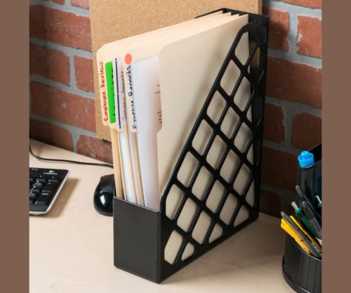 1InTheOffice Plastic Magazine File Holder, File Holder Organizer Box, 3 x 10 x 11.88, Recycled, Black, (2 Pack)