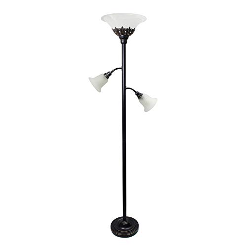 Elegant Designs LF2002-RBW 3 Light Scalloped Glass Floor Lamp, Restoration Bronze/White