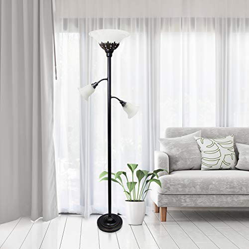 Elegant Designs LF2002-RBW 3 Light Scalloped Glass Floor Lamp, Restoration Bronze/White