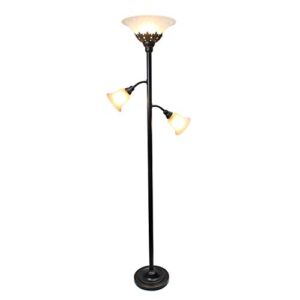 Elegant Designs LF2002-RBW 3 Light Scalloped Glass Floor Lamp, Restoration Bronze/White