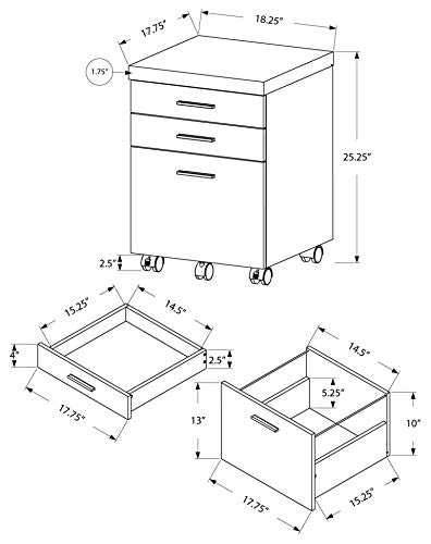 Monarch Specialties 3 Drawer File Cabinet - Filing Cabinet (Dark Taupe)