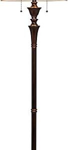 Regency Hill Brooke Traditional Standing Floor Lamp 60" Tall Rich Bronze Copper Accents Metal Column Brown Burlap Modified Bell Shade for Living Room Reading House Family Bedroom Home