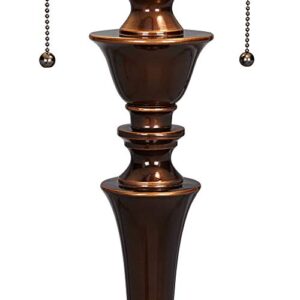 Regency Hill Brooke Traditional Standing Floor Lamp 60" Tall Rich Bronze Copper Accents Metal Column Brown Burlap Modified Bell Shade for Living Room Reading House Family Bedroom Home