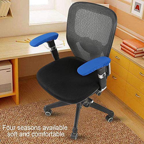 1 Pair Knitted Elastic Fabric Chair Armrest Covers Office Wheelchair Arm Rest Pad Elbows Forearms Pressure Relief slipcover (Blue)