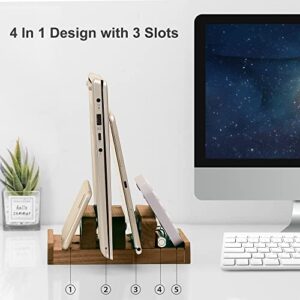 Booinxaa Vertical Laptop Stand Laptop Holder - Adjustable Dock, Dual Laptop Vertical Stand,Compatible with All MacBook Pro Air iPad Surfaces, Upright Laptop Holder for Desk,Handmade,Walnut Wood