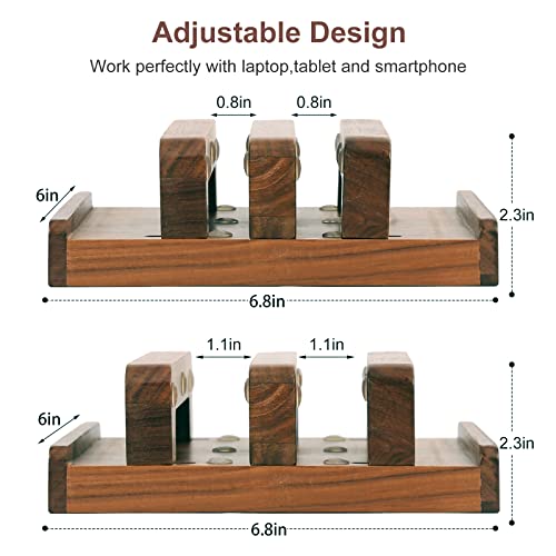 Booinxaa Vertical Laptop Stand Laptop Holder - Adjustable Dock, Dual Laptop Vertical Stand,Compatible with All MacBook Pro Air iPad Surfaces, Upright Laptop Holder for Desk,Handmade,Walnut Wood