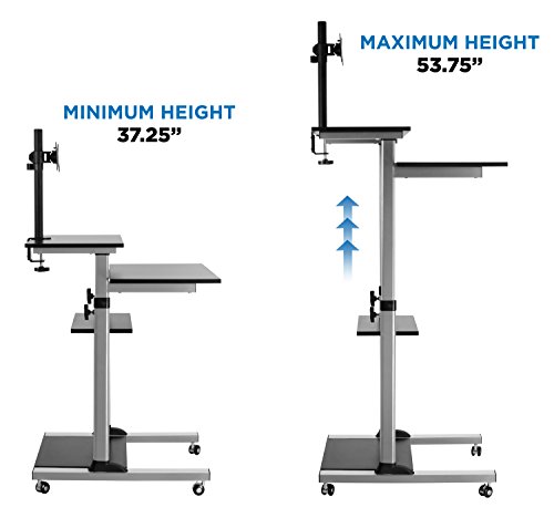 Mount-It! Mobile Stand Up Desk/Height Adjustable Computer Work Station Rolling Presentation Cart with Monitor Arm (MI-7942)