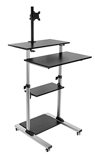 Mount-It! Mobile Stand Up Desk/Height Adjustable Computer Work Station Rolling Presentation Cart with Monitor Arm (MI-7942)