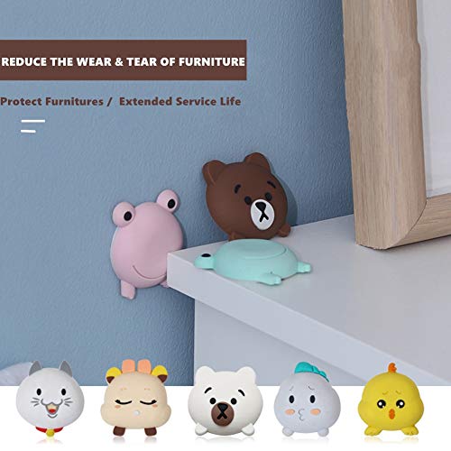 Door Handle Bumper 8 PCE Self-Adhesive Cartoon Animals Wall Protector Door Knob Wall Shield Rubber Buffer Crash Pads Door Stoppers for Furniture Glass Table, Bear Deer Frog Cat Chicken & White Cloud