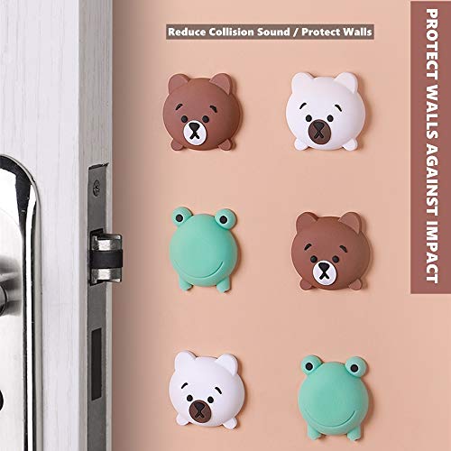 Door Handle Bumper 8 PCE Self-Adhesive Cartoon Animals Wall Protector Door Knob Wall Shield Rubber Buffer Crash Pads Door Stoppers for Furniture Glass Table, Bear Deer Frog Cat Chicken & White Cloud