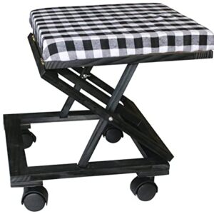 Footrest Foldaway Elevated Foot Stool Under Desk - Adjustable Height Foot Rest -Rolling Wood Ottoman (Black Plaid)