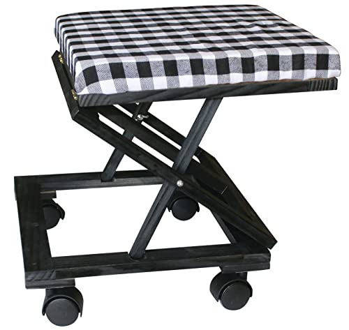 Footrest Foldaway Elevated Foot Stool Under Desk - Adjustable Height Foot Rest -Rolling Wood Ottoman (Black Plaid)