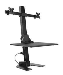 mount-it! electric standing desk converter, motorized sit stand desk with dual monitor mount and iphone/tablet slot, ergonomic height adjustable workstation, black (mi-7952)