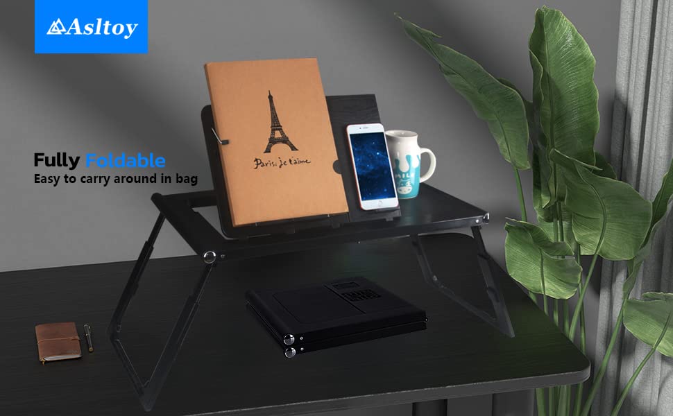 Laptop Desk for Bed,Asltoy Laptop Bed Tray Table,Foldable Lap Desk Tablet Stand Notebook Bed Tray Desk with Internal USB Fans Laptop Table Height & Angle Adjustable Breakfast Table Desk