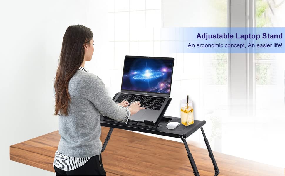 Laptop Desk for Bed,Asltoy Laptop Bed Tray Table,Foldable Lap Desk Tablet Stand Notebook Bed Tray Desk with Internal USB Fans Laptop Table Height & Angle Adjustable Breakfast Table Desk