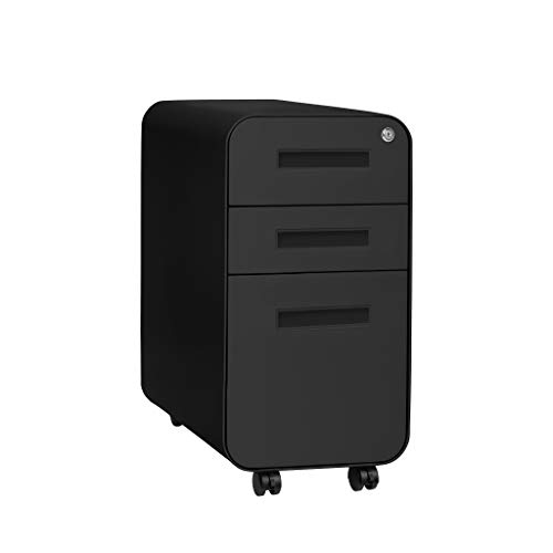 Laura Davidson Furniture Stockpile Slim Version | 3-Drawer Mobile File Cabinet, Commercial-Grade, Pre-Assembled (All Black)