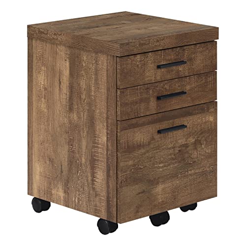 Monarch Specialties 7400, Rolling Mobile, Storage, Printer Stand, Office, Work, Laminate, Brown, Contemporary, Modern Filing Cabinet-3 Drawer Reclaimed Wood/Castors, 18.25" L x 17.75" W x 25.25" H