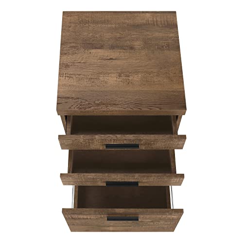 Monarch Specialties 7400, Rolling Mobile, Storage, Printer Stand, Office, Work, Laminate, Brown, Contemporary, Modern Filing Cabinet-3 Drawer Reclaimed Wood/Castors, 18.25" L x 17.75" W x 25.25" H