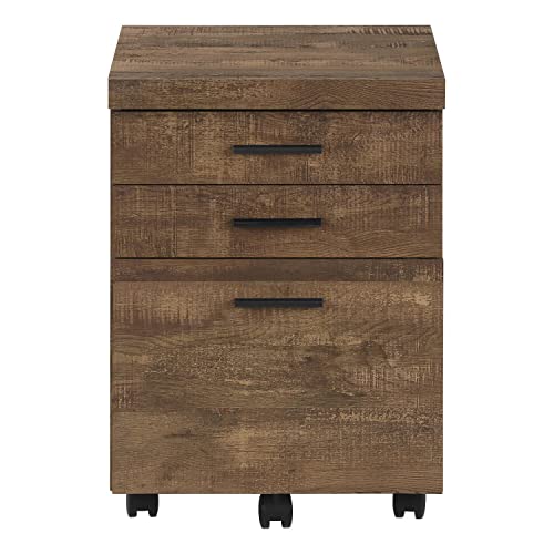 Monarch Specialties 7400, Rolling Mobile, Storage, Printer Stand, Office, Work, Laminate, Brown, Contemporary, Modern Filing Cabinet-3 Drawer Reclaimed Wood/Castors, 18.25" L x 17.75" W x 25.25" H