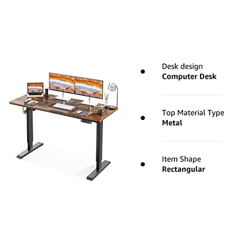 KKL 55-inch Height Adjustable Electric Standing Desk, 55 x 28 Inches Stand Up Desk with Splice Board and Hook, Sit Stand Desk with Rustic Brown Top and Black Frame