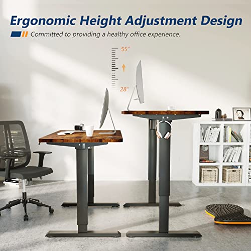 KKL 55-inch Height Adjustable Electric Standing Desk, 55 x 28 Inches Stand Up Desk with Splice Board and Hook, Sit Stand Desk with Rustic Brown Top and Black Frame