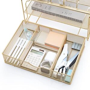 ROCDEER Gold File Desk Organizer with Drawer and File Folder Sorter, Desktop Paper Organizer for Desk Countertop Cabinet Office supplies