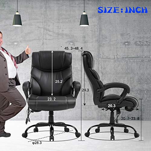 Big and Tall Office Chair Ergonomic Computer Chair 400lbs Heavy Duty Metal Base Massage Desk Chair with Lumbar Support Arms High Back PU Leather Office Chair,Black