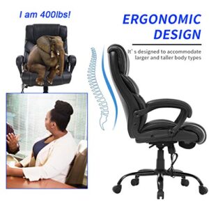 Big and Tall Office Chair Ergonomic Computer Chair 400lbs Heavy Duty Metal Base Massage Desk Chair with Lumbar Support Arms High Back PU Leather Office Chair,Black