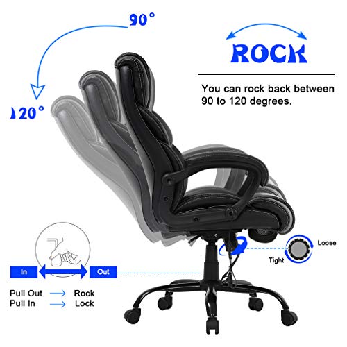 Big and Tall Office Chair Ergonomic Computer Chair 400lbs Heavy Duty Metal Base Massage Desk Chair with Lumbar Support Arms High Back PU Leather Office Chair,Black