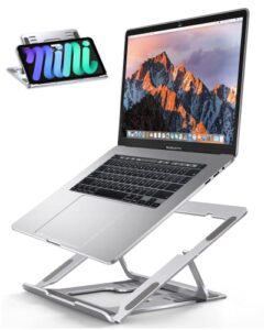 laptop stand riser for desk, adjustable ergonomic macbook pro/air stand, portable foldable computer stand for laptop, aluminum dual-use laptop holder for all 10-15.6″ notebooks and all tablets