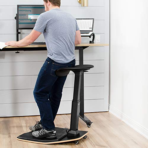 VIVO Ergonomic Leaning Perch Chair for Standing Desk, Portable Height Adjustable Posture Stool with Anti-Fatigue Mat for Home and Office, Black, CHAIR-S02M