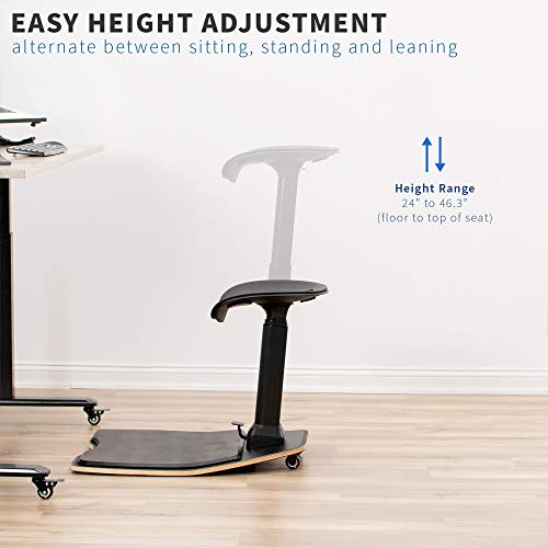 VIVO Ergonomic Leaning Perch Chair for Standing Desk, Portable Height Adjustable Posture Stool with Anti-Fatigue Mat for Home and Office, Black, CHAIR-S02M