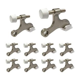 10 pack hinge door stoppers, heavy duty door stopper hinge, rubber bumper tips, zinc alloy, sn (silver)