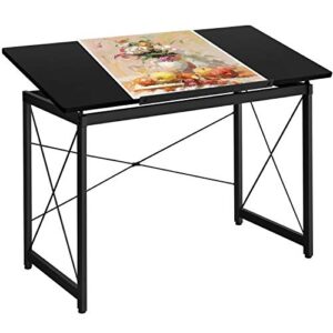 yaheetech 47″x 24″ drafting table drawing/crafting table/desk art desk for artists tilting tabletop basic drawing painting writing station studying desk with adjustable tabletop & pencil ledge black