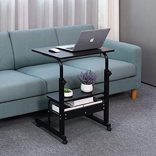 Emall Life Tray Table, Adjustable Sofa/Bed Side Table Portable Desk with Wheels Overbed Table Laptop Cart with Open Shelf (15.8 * 23.6, Black Willow)